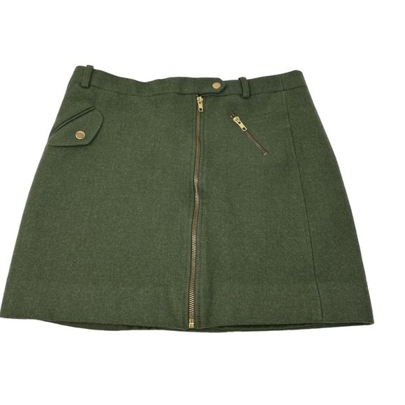 J. Crew | Skirts | Jcrew Moto Style Evergreen Gold Hardware Wool Womens ...